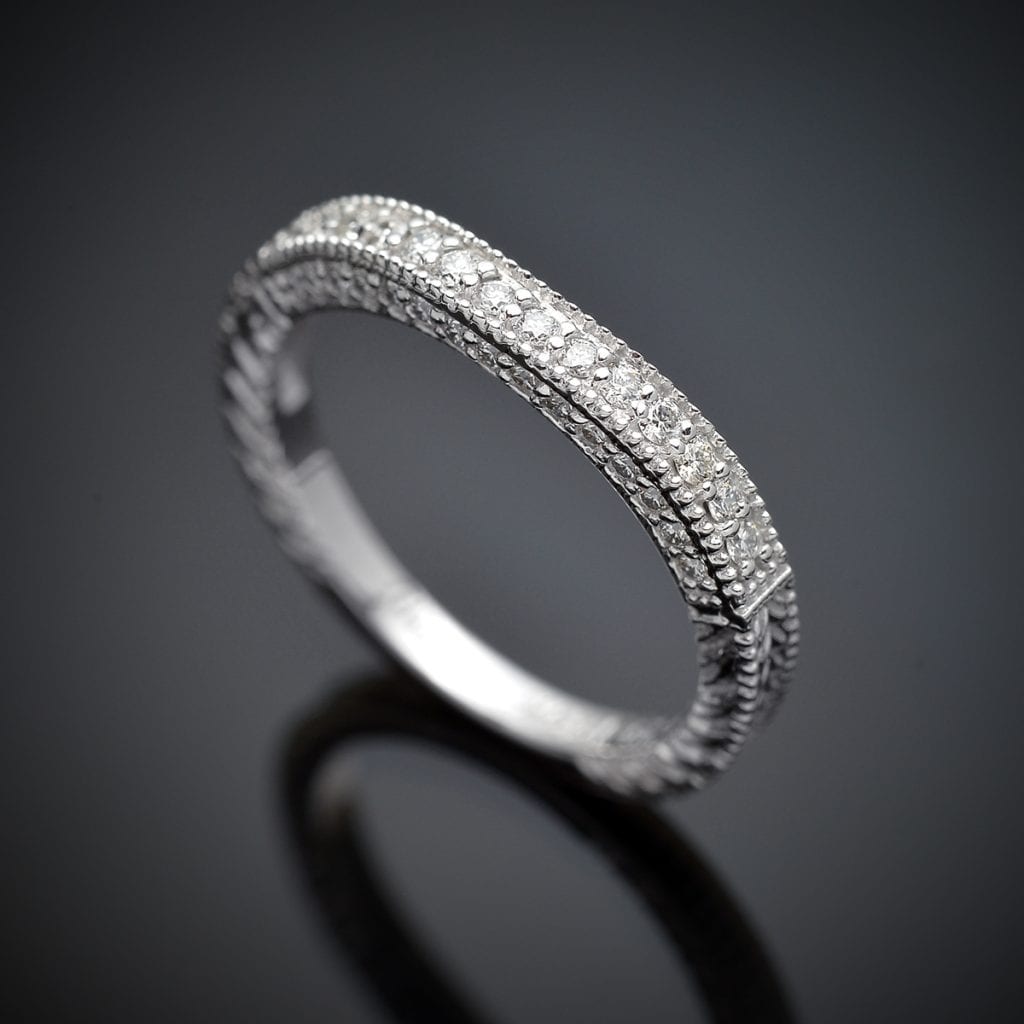 Flush Fit Diamond Wedding Ring in 14K White Gold - John Marmo